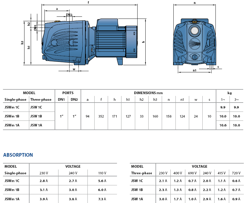 Насос Pedrollo JSWm 1AX | Купить насос JSWm 1AX в Украине — цена, отзывы